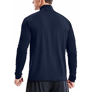 Mens 1/4 Zip Pullover Running Moisture Wicking(Midnight Navy,M)