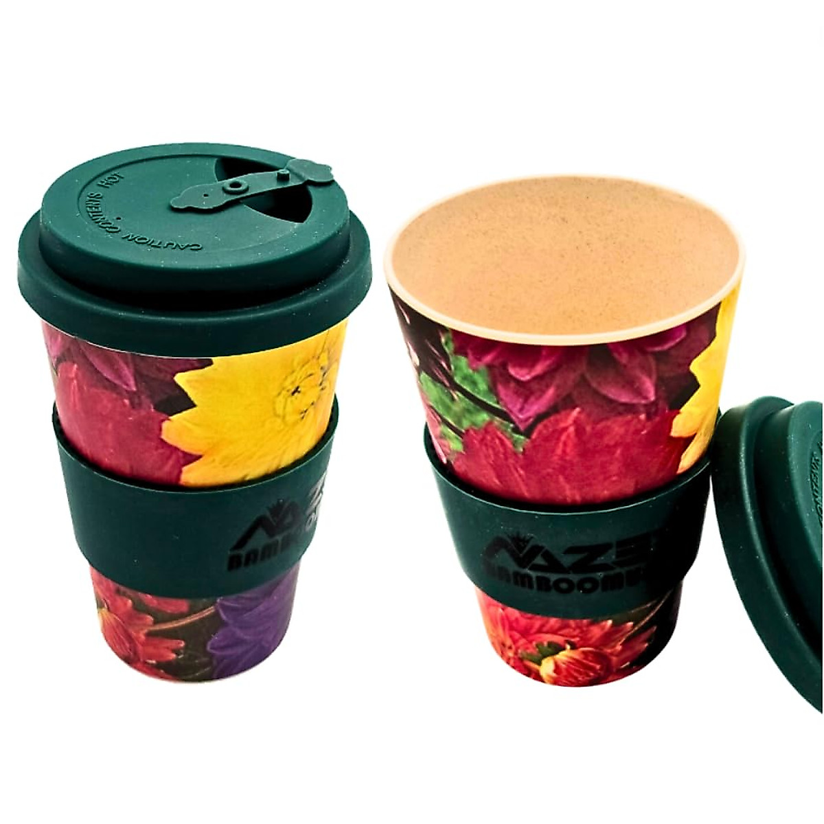 NAZE Eco-Friendly Bamboo Cup Natural Organic Bamboo Fiber Travel Mug, Reusable Coffee Cup, with Silicone Lid & Sleeve, Horse Print Bamboo Travel Cup For Coffee Tea or Milk. Pack of 1 Bamboo Mug
