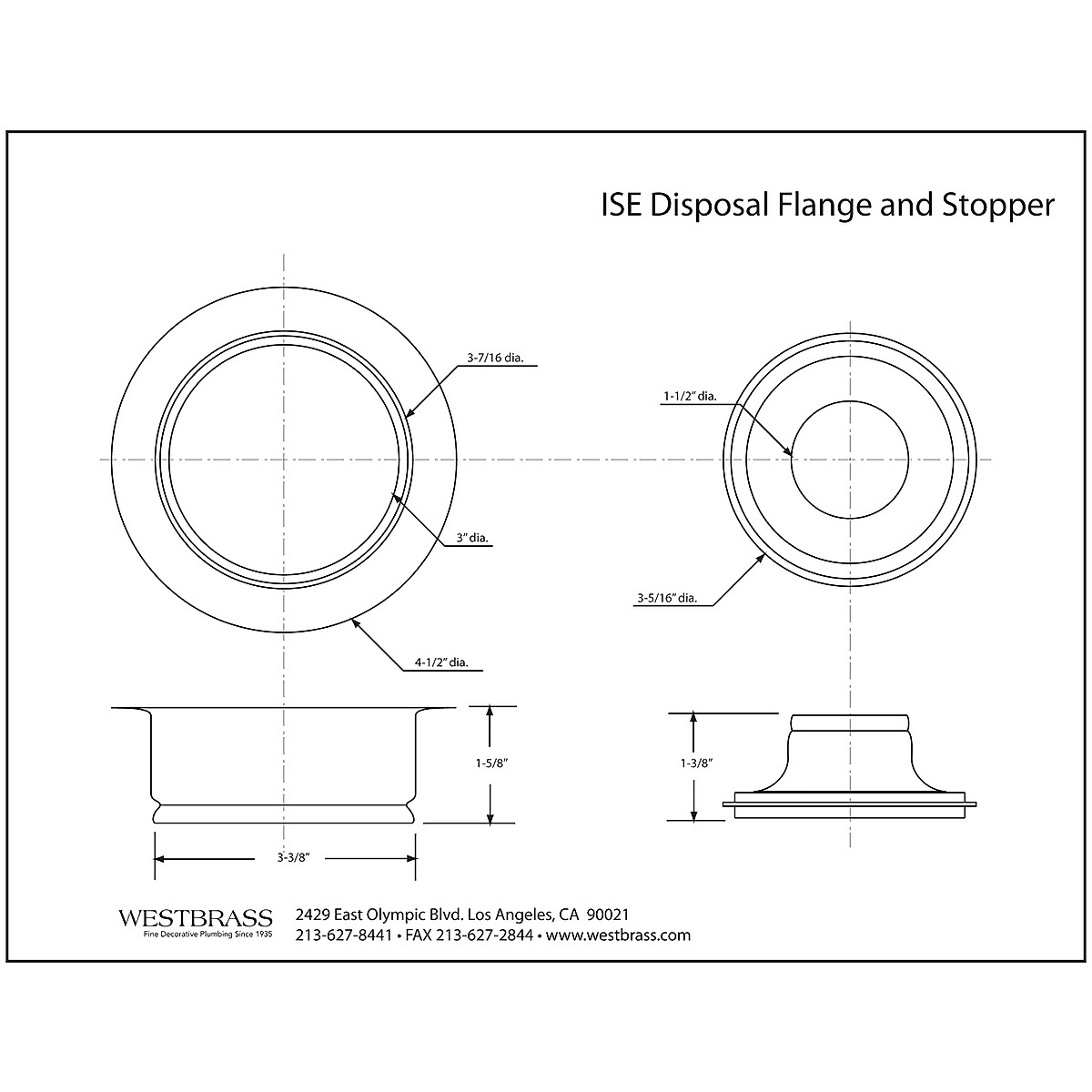 Westbrass A2089-62 4-1/4" Kitchen Sink Waste Disposal Drain Flange and Stopper, Matte Black