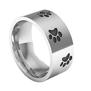 ZKXXJ Custom Paw Print Ring for Men Women,Stainless Steel Dog Cat Paw Engraved Memorial Band Personalized Name Date Pet Ring for Pets Lover Owner,Size 6-13