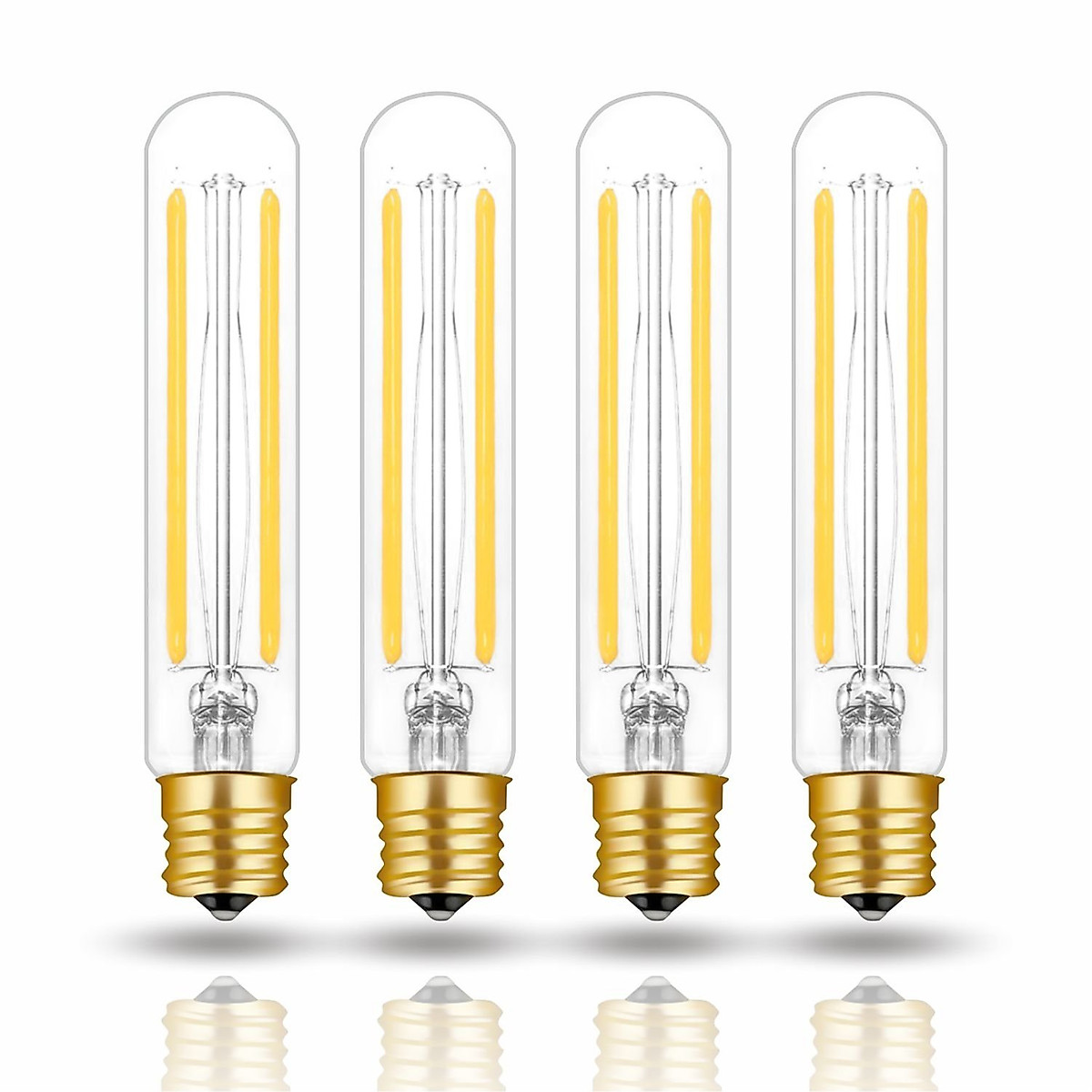 Hizashi 4W LED T6.5 Tubular Filament Bulb E17 Intermediate Base Dimmable 4.7'' Length 40W Equivalent Light Bulb 4000K Cool White 90+ CRI for Exit Sign Light, Refrigerator, Freezer, UL Listed - 4 Pack