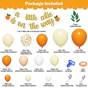 Amandir 122pcs Little Cutie Baby Shower Decorations, Orange Yellow Balloon Garland Arch kit, Willow Leaves A Little Cutie is On The Way Banner for Tangerine Theme Fruit Birthday Party Decor