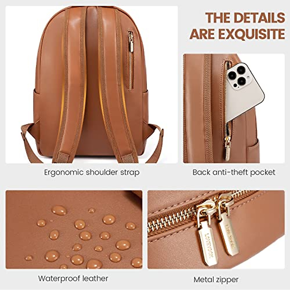 LOVEVOOK Leather Backpack Purse for Women, Casual Backpack for Girls, Cute PU Satchel School Backpack, Water Resistant Travel Backpack, Fashion Bookbag Purse
