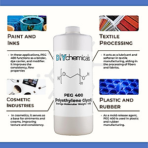 DIYChemicals Polyethylene Glycol PEG 400 for Industrial Manufacturing, Fog Machines, Antifreeze, Solvent, Humectant – Non-Toxic, Odorless, Bulk - 1 Pint