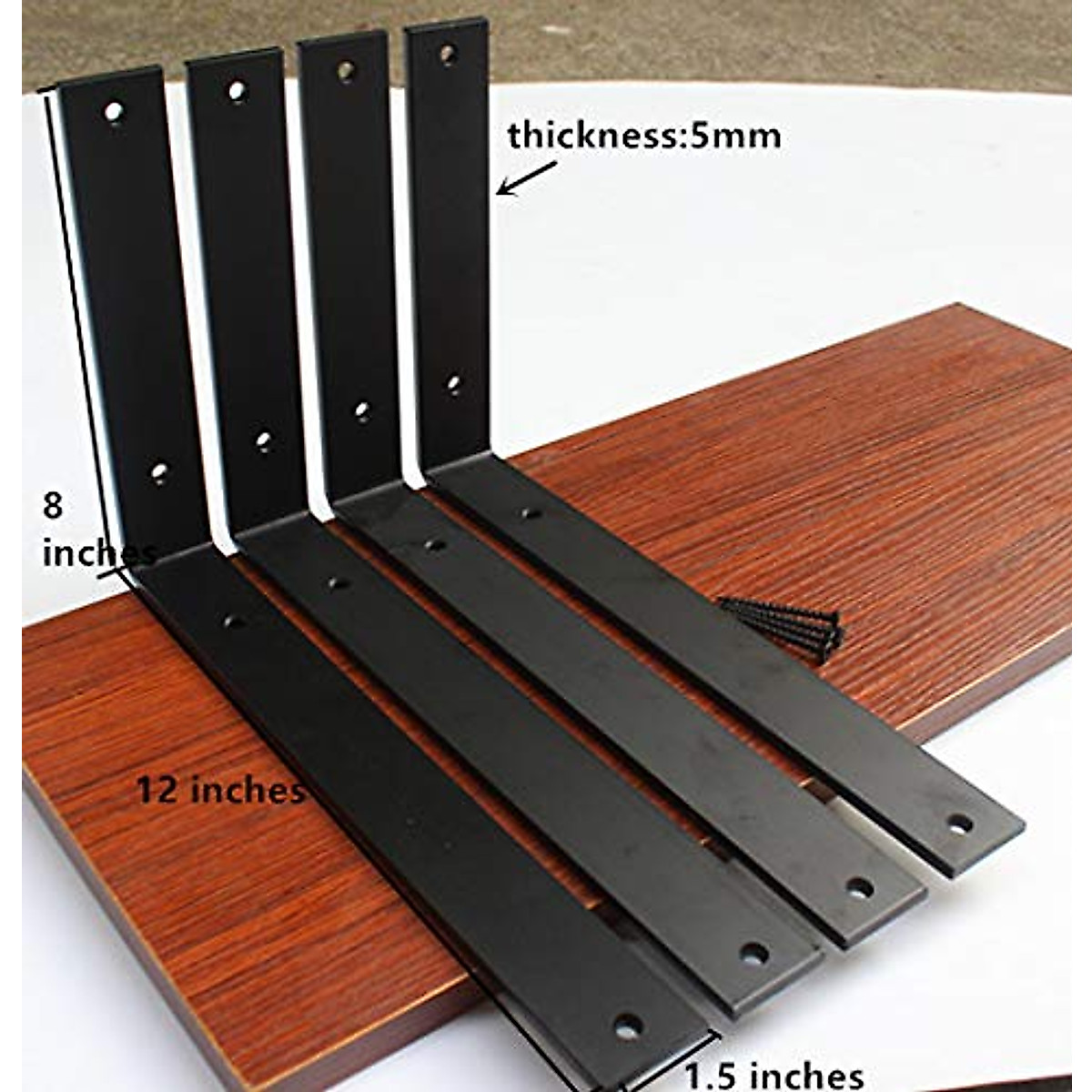 8 Pack - L12" x H 8" x W 1.5", 5mm Thick Rustic Shelf Bracket, Iron Shelf Brackets, Metal Shelf Bracket, Industrial Shelf Bracket, Modern Shelf Bracket, Decorative Shelving, Shelf Supports with Screws