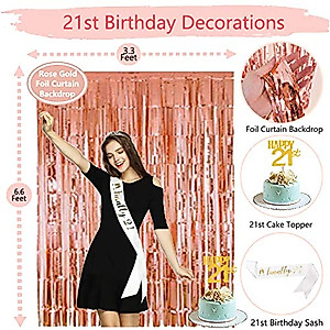 21st Birthday Decorations|21st Birthday Decorations for her|21st Birthday Decorations Rose Gold with Photo Booth Backdrop, Happy Birthday Banner, Confetti and Mylar Balloons