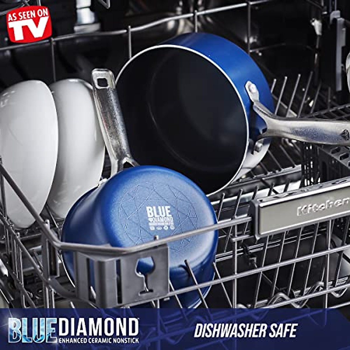 Blue Diamond Cookware Diamond Infused Ceramic Nonstick, 1QT and 2QT Saucepan Pot Set, PFAS-Free, Dishwasher Safe, Oven Safe, Blue