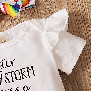 Infant Newborn Baby Girl Outfits Ruffle Letter Print Short Sleeve Romper Rainbow Skirts Set Floral Summer Clothes 3Pcs (White, 0-3M, 0_Month), 0-3 Months