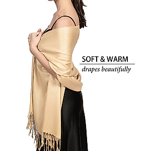 Achillea Large Soft Silky Pashmina Shawl Wrap Scarf in Solid Colors (Champagne)