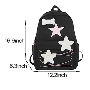 MININAI Preppy Backpack Cute Stars Pattern Korean Style Backpack Aesthetic College Backpack for Work Travel (One Size,White)