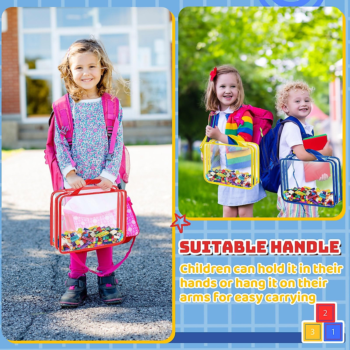 Windyun 6 Pcs Large 12 x 9 x 3.15 Inch Toy Storage Organizer Toy Organizer Gift for Christmas Board Game Storage Bag Toy Storage Bags Playroom Organization Building Blocks Books Storage Supplies