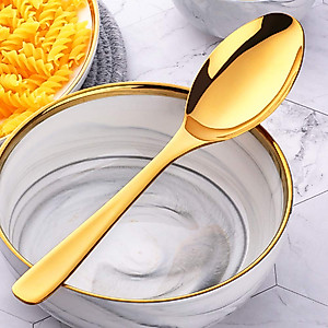 Bisda Buffet Serving Spoons, Stainless Steel 10 Inch Gold Plated Server Set of 2, Large Salad Serverware Utensils, Dishwasher Safe