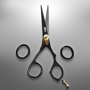 BRV MEN Professional Mustache & Beard Trimming Scissors - 5.5" | High Carbon Stainless Steel & Hammer Forged Mustache Scissors | Razor Sharp Facial Hair Trimming Shears (RIGHT HANDED - Black)