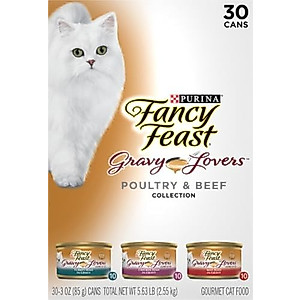 Purina Fancy Feast Gravy Lovers Poultry and Beef Grilled Gourmet Wet Cat Food Variety Pack - (Pack of 30) 3 oz. Cans