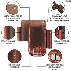 ATQANA EDC Pocket Organizer For Belt (Premium Leather) - Urban Tool Holster | Multitool Sheath | Tactical Belt Knife Pouch with Belt Clip (Extra Dark Brown) by ATQANA®