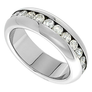Surgical Stainless Steel 7mm Domed Eternity wedding Band Ring 3mm CZ Stones Highly Polished, size 13