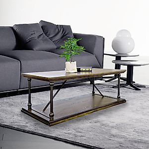 Coffee Table Modern, 47.2" W x 23.6" D x 16.9" H Country Style Coffee Table with Bottom Shelf - Brown & Black