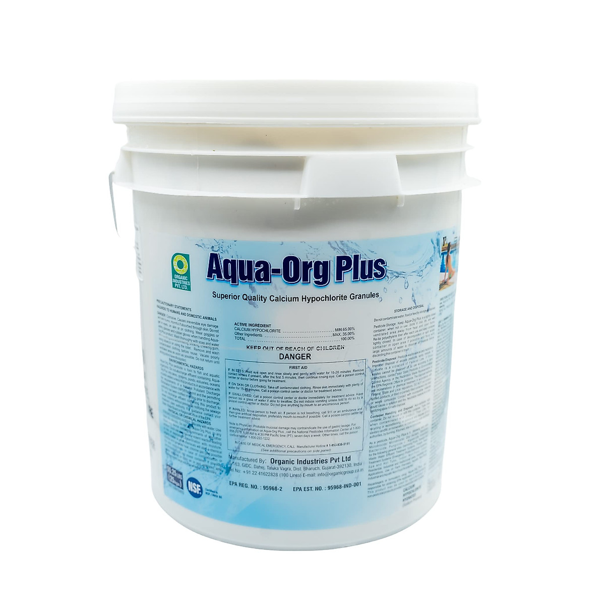 AQUA-ORG PLUS - Granular Calcium Hypochlorite 65% Pool Shock for Swimming Pools, Spas and Hot Tubs (55 Pound)
