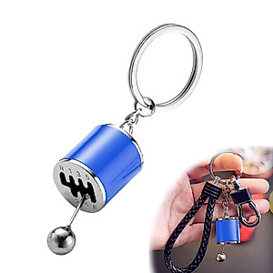gunhunt 1 PC Car Shifter Keyring, 6 Speed Gear Key Clip, Universal Polished Metal Collectible Key Chain Creative Model (Blue)