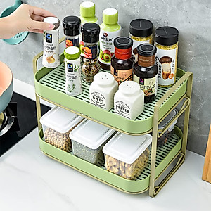 Lille Home Two-Tier Multi-Functional Storage Organizer with Removable Drain Tray, Cup/Mug Holder Shelf, BPA Free (Green)