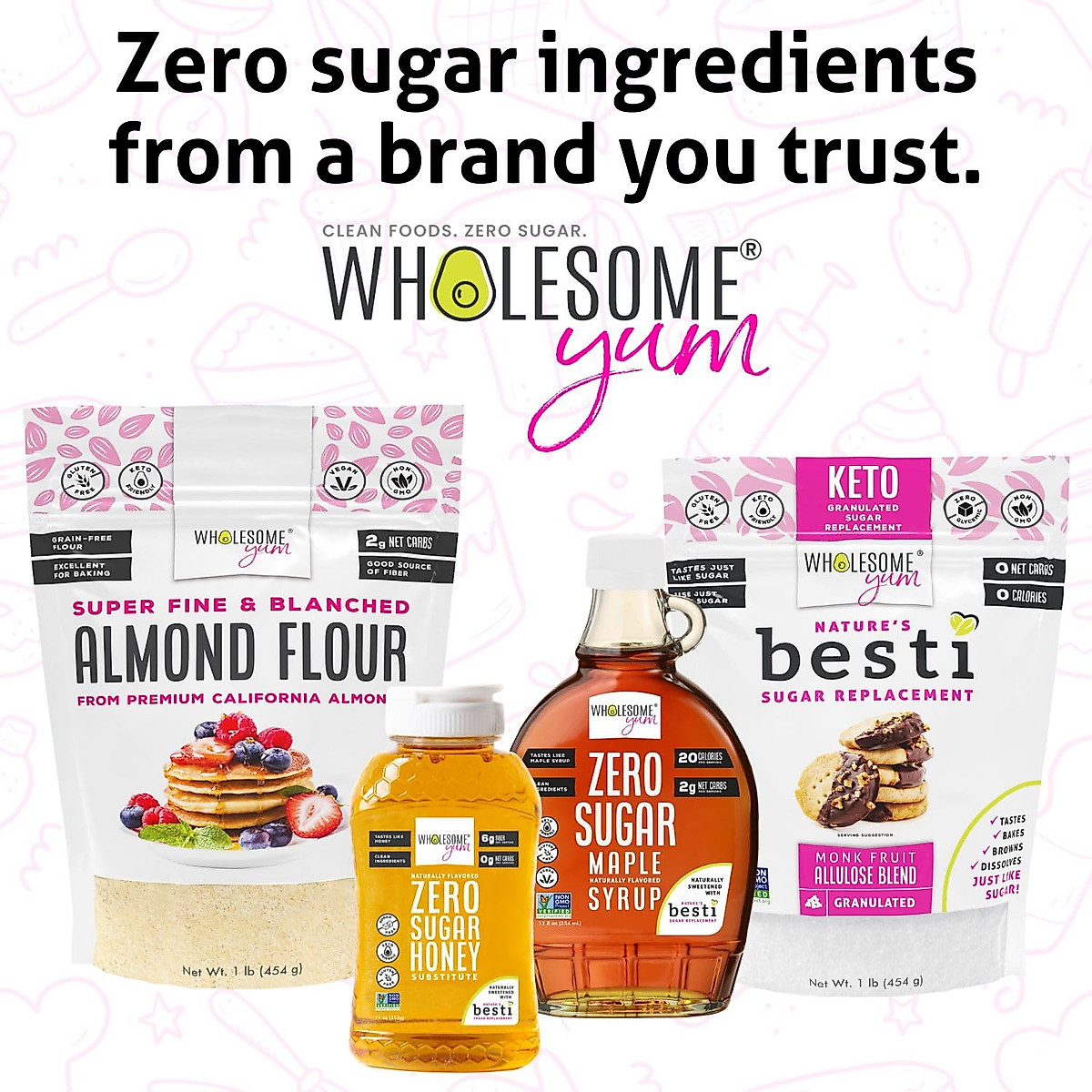 Wholesome Yum Zero Sugar Maple Syrup (Keto Maple Syrup) With Monk Fruit & Allulose - Natural Sugar Free Pancake Syrup - Non GMO, Low Carb, Gluten Free, Vegan, No Aftertaste (12 fl oz)