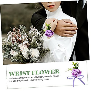 Abaodam 4pcs Wrist Flower Bridesmaid Bracelets Wedding Decorations Wrist Corsage Bride Wristband Decors Bride Wrist Flower Wedding Corsage Wristlet Wedding Supplies Purple The Flowers Lace