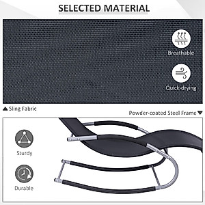 Outsunny Zero Gravity Rocking Chair Outdoor Chaise Lounge Chair Recliner Rocker with Detachable Pillow and Weather-Resistant Fabric for Patio, Deck, Pool, Black