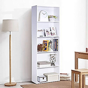 DORTALA Bookcase 5-Shelf Multi-Functional Modern Wood Storage Display Open Bookshelf for Home Office, White