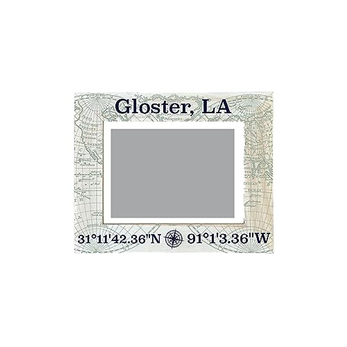 R and R Imports Gloster Louisiana Souvenir Wooden Photo Frame Compass Coordinates Design Matted to 4 x 6