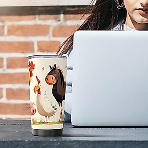 QWEUIOP 20oz Insulated Travel Coffee Mug Retro Pig Chicken Sheep Animal Pattern Stainless Steel Tumbler with Lid Double Wall Vacuum Coffee Cup For Hot and Cold Drinks13983