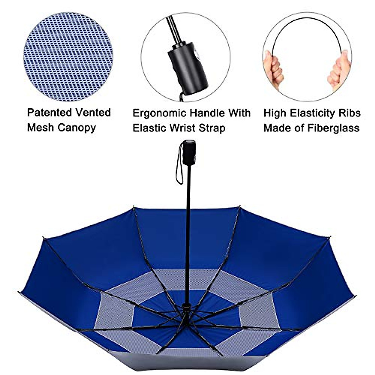 G4Free UPF 50+ UV Protection Travel Umbrella 42/46 Inch Windproof Silver Coating Sun Blocking Umbrella(Silver/Blue)