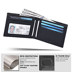 Mens slim Wallets | Billfold | 1 ID Windows | Black | Multiple Credit Card slots | Gifts for men | Soft genuine leather
