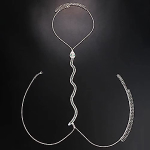 Nieeweiy Rhinestone Chest Bracket Bra Rhinestone Snake Silver Rhinestone Chest Chains Bikini Body Jewelry Simple Body Jewelry for Women