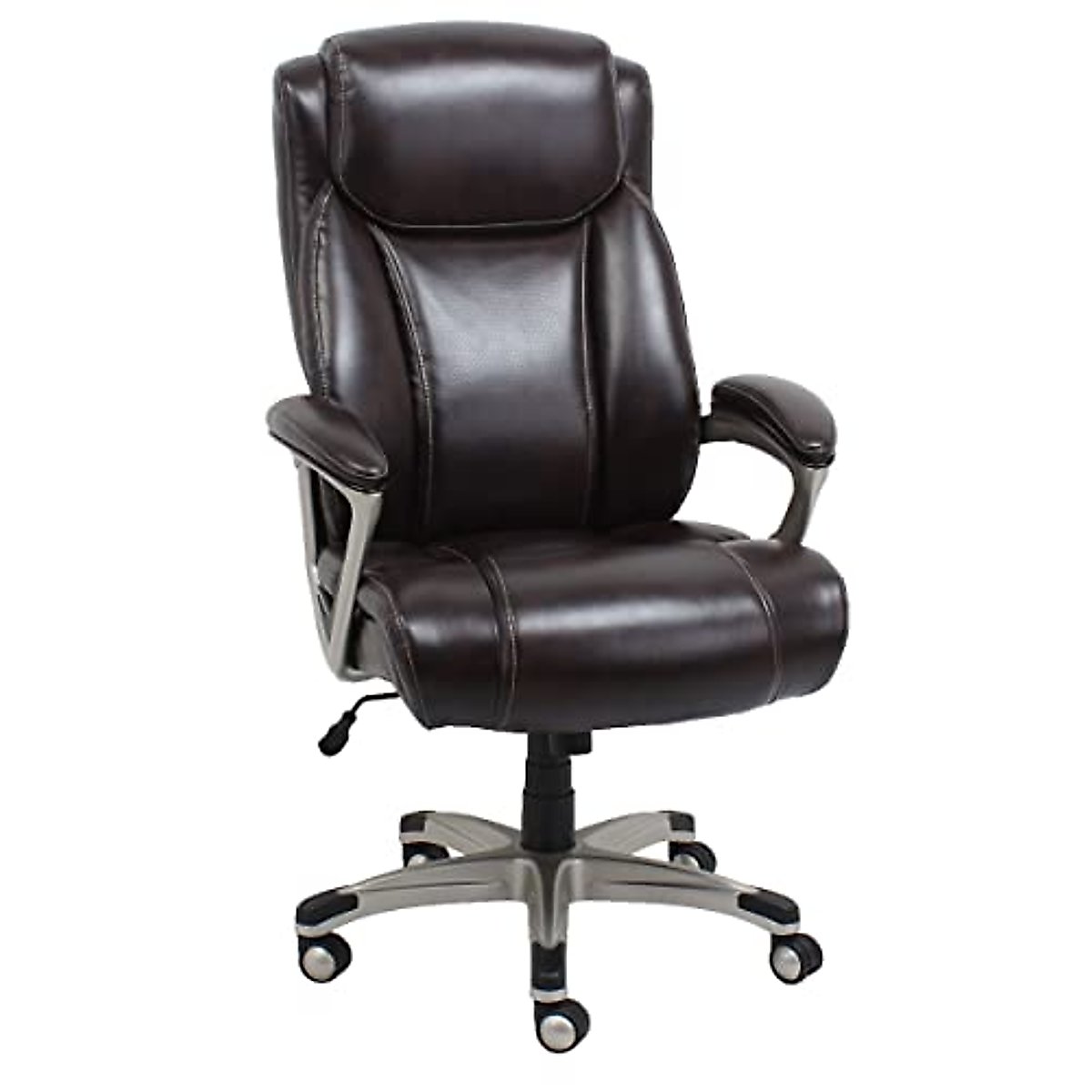 Amazon Basics Big & Tall Executive Computer Desk Chair with Lumbar Support, Adjustable Height and Tilt, 350Lb Capacity, Brown with Pewter Finish