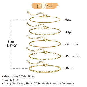 MBW Gold Bracelets for Women Trendy, Dainty 14K Gold Plated Bracelet Stack Beaded Chain Bracelet Set Thin Small Cute Paperclip Bracelets Fashion Waterproof Jewelry Gift Gold Accessories for Women