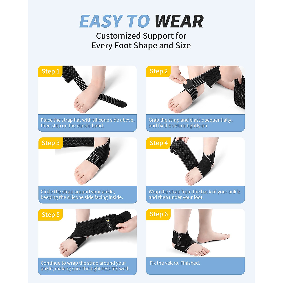 CAMBIVO Ankle Brace for Men and Women, 2 Pack Ankle Support for Plantar Fasciitis Relief, Ankle Wrap with Adjustable Straps for Sprained Ankle, Foot Heel Pain, Achilles Tendon, Swelling, Gray