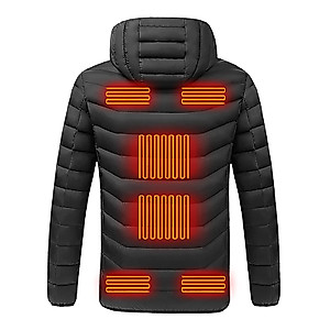 COMIOR Electric Heated Jacket, Men Women Heated Hoodie Coat, USB Rechargeable Electric Heating Jacket with 9 Heating Zones Body Warmer Coat Hooded Down Jacket for Winter Outdoor Working Sports