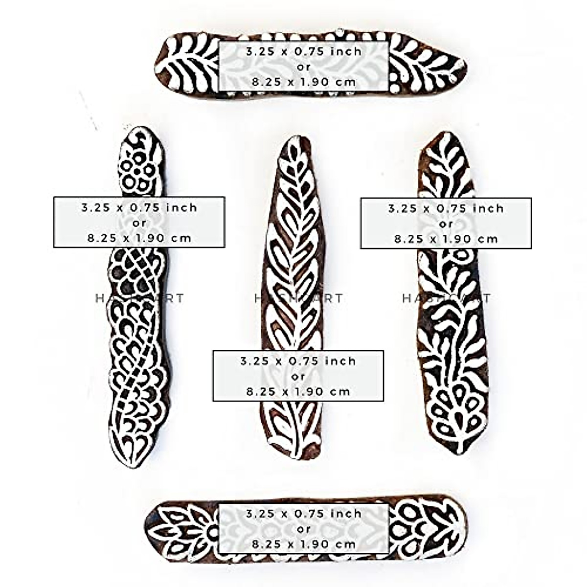 HASHCART® Wooden Pottery Stamps for Block Printing - Finger Stamp Set of 5, Wooden Printing Stamps for Crafting on Fabric, Clay & Henna Tattoo, Wood Stamps for Saree