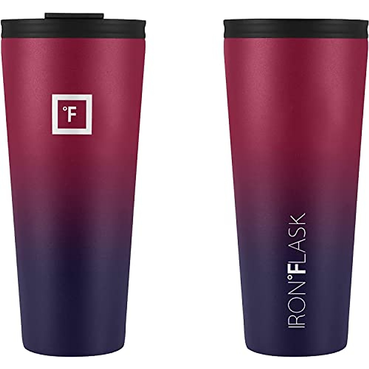IRON °FLASK Classic Tumbler 2.0-2 Lids (Straw/Flip), Vacuum Insulated Stainless Steel Water Bottle, Double Walled, Drinking cup, Thermo Travel Mug - Dark Rainbow, 32 Oz