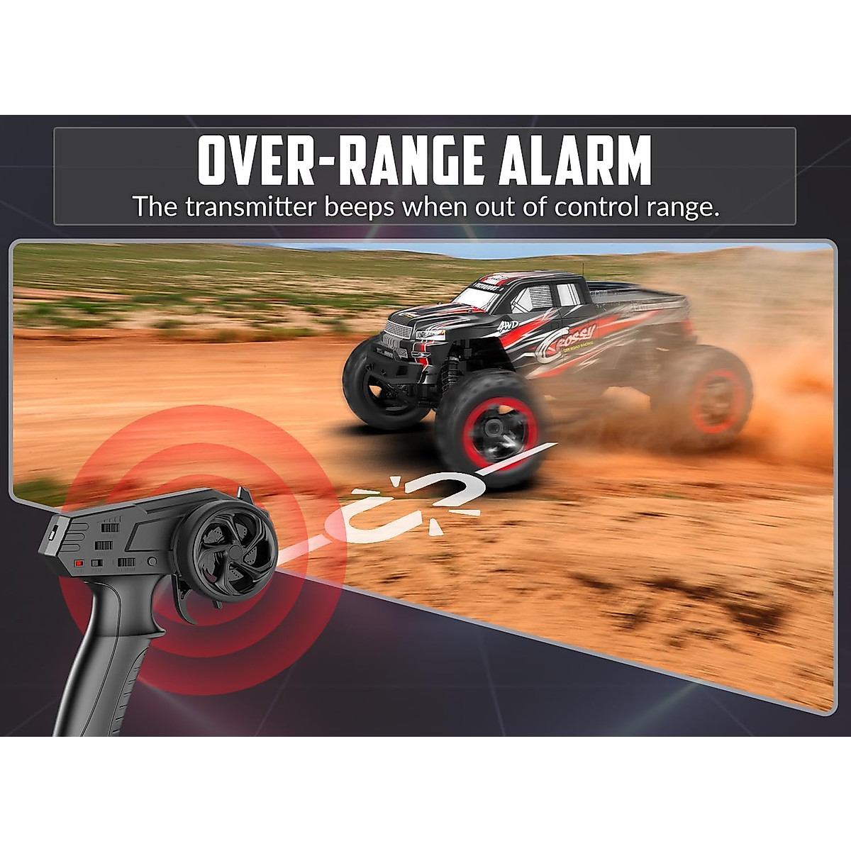 RACENT RC Car, 1:16 Scale All Terrain Monster Truck, 30MPH 4WD Off Road Fast Remote Control Toy 2.4Ghz High Speed Electric Vehicle with 2 Rechargeable Batteries, 40+ Min Play, Gift for Boys Adults