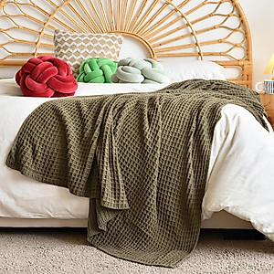 Xuyier Chunky Cable Knit Throw Blanket, Waffle Knitted Blankets for Couch Bed, White Warm Cozy Knit Woven Farmhouse Blanket Lightweight Travel Blankets for Sofa Living Room, 50"X60"