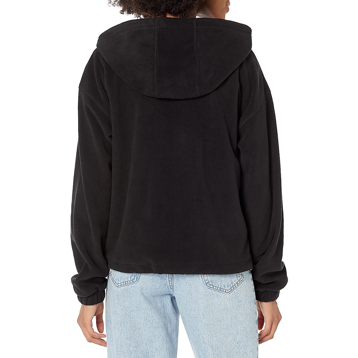 DKNY Women's Sport Cropped Full Zip Polar Fleece Jacket, Black/Silver, Medium