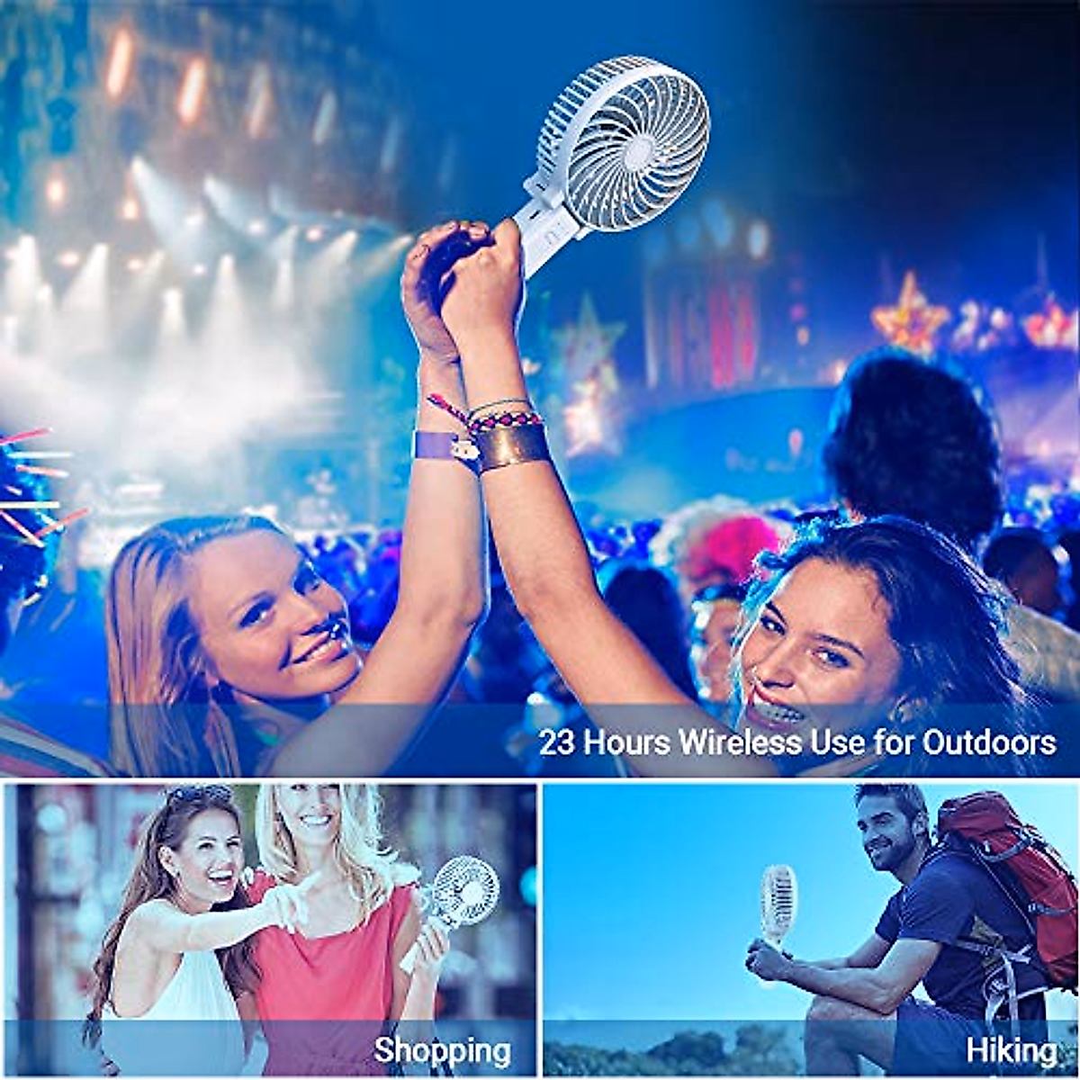 EasyAcc Mini Handheld Fan, USB Desk Fan Rechargeable Battery Operated Fan 5-23 Hours 3 Speeds Foldable Strong Wind Personal Powerful Cooling Fan Portable for Travel Camping Office Home