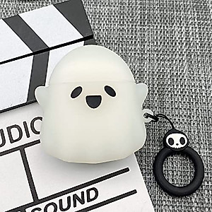 Compatible with AirPods Case Cover, Luminous Cute Ghost Case Designed for Airpods 2nd & 1st, Soft Silicone Anime Funny 3D Cartoon Apple AirPods 2/1 Case for Women Men Kids Teens Girls Boys