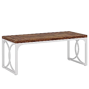 Tribesigns 63" Executive Desk, Large Office Computer Desk with Strong Metal Frame, Modern Thicken Wood Workstation Business Furniture for Home Office, Easy Assembly (Walnut & White)