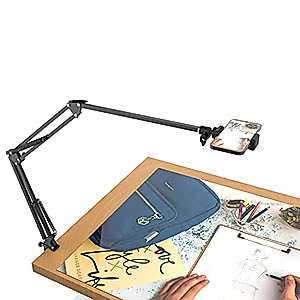 Long Overhead Tripod Mount for iPhone Webcam Ring Light, Gooseneck Desk Phone Arm Holder for Over Head Video Recording Filming Live Streaming, Webcam Tripod Stand with Articulating Arm