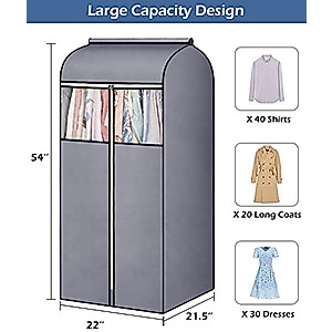 SLEEPING LAMB 54'' Hanging Garment Bags for Closet Storage Sealed Completely Jackets Coats Suits Clothes Rack Cover for Wardrobe with Clear PVC Window, 2 Packs, Grey(Hanging Rod Not Included)