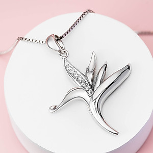 Aloha Jewelry Company 925 Sterling Silver Hawaiian Bird of Paradise Tropical Plant with Cubic Zirconia Pendant with 18" Box Chain, Nickle Free Hypoallergenic for Sensitive Skin, Gift Box Included