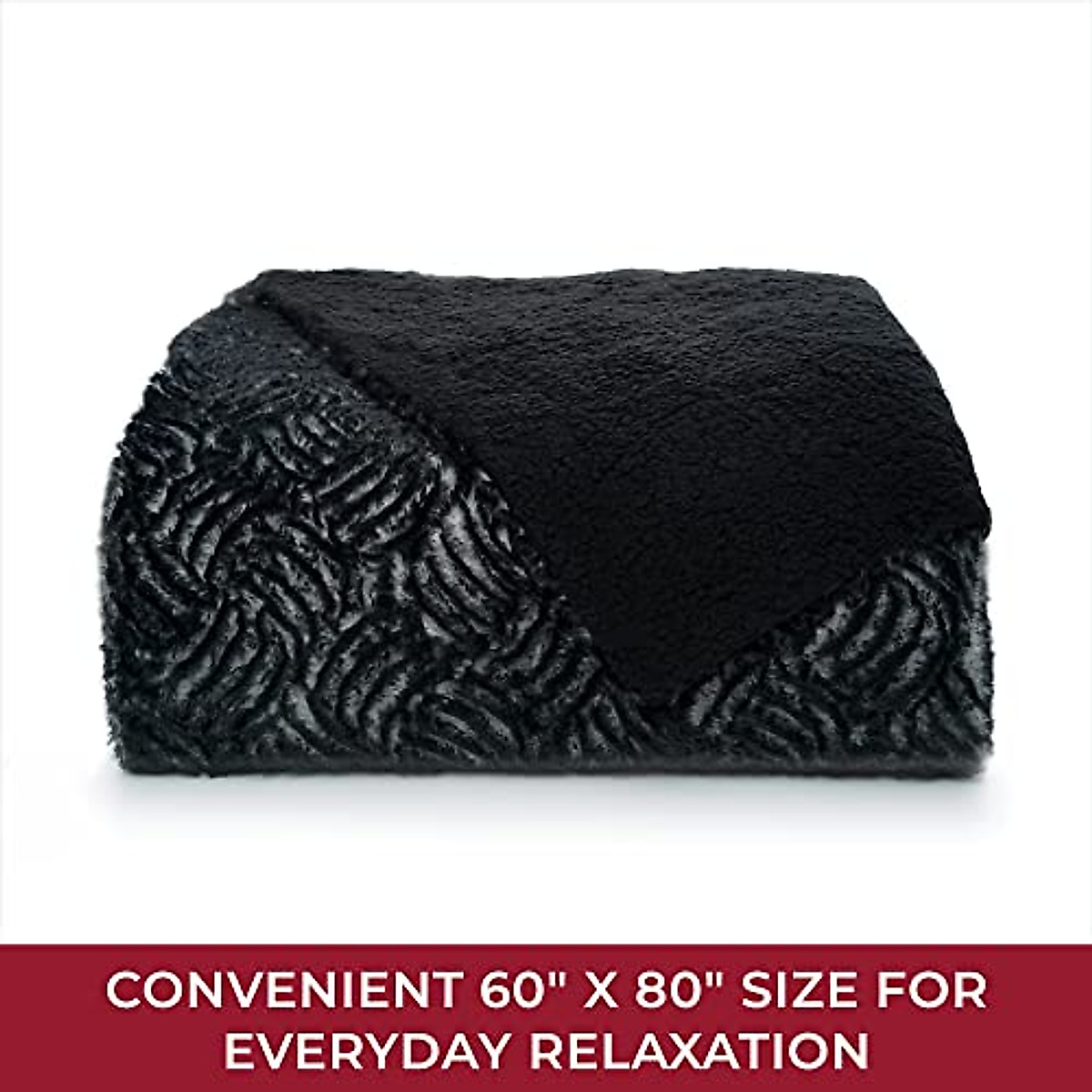 Mellanni Faux Fur Fuzzy Blankets - Soft Blankets and Throws - Shaggy Throw Plush Blanket - Dual-Sided Faux Fur & Sherpa - Shed-Resistant Couch Throw Blankets (1 Throw Blanket 60" x 80'' Black)