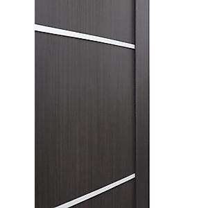SARTODOORS Brown Modern Door 28 x 80 with 3D Strips | Planum 0030 Wenge | Frame Trims Lever Satin Nickel Hardware | Closet Solid Core Door